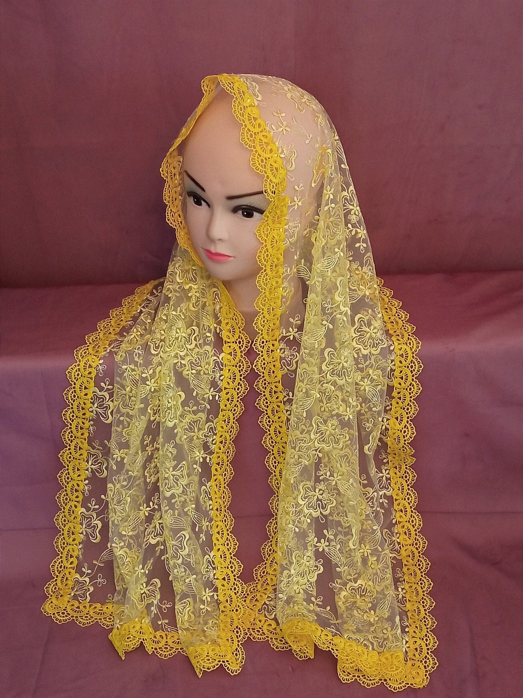Church Mantilla Yellow Lace Yellow Wedding Veil Chapel Veil Mantilla ...