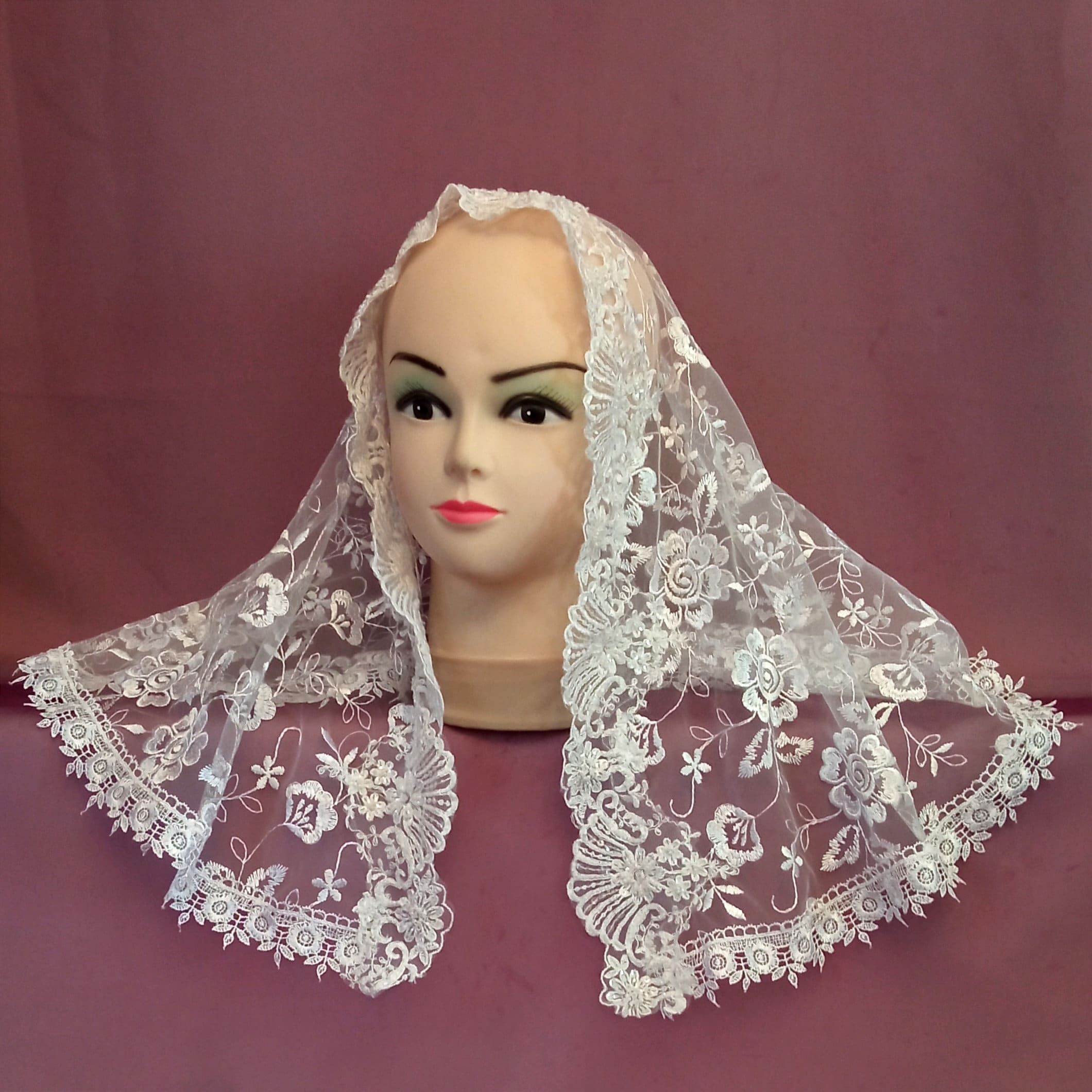 White Lace Mantilla Chapel Veil Orthodox Mantilla Catholic - Etsy