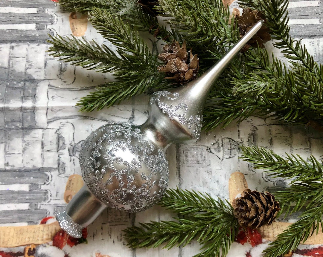 Small Silver Glass Christmas Tree Topper, Vinatage Christmas Glass ...