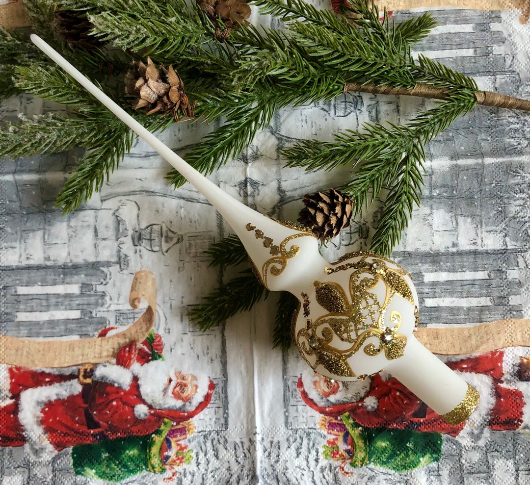 Christmas Glass Tree Topper, White Vintage Glass Finial Topper, Tree ...
