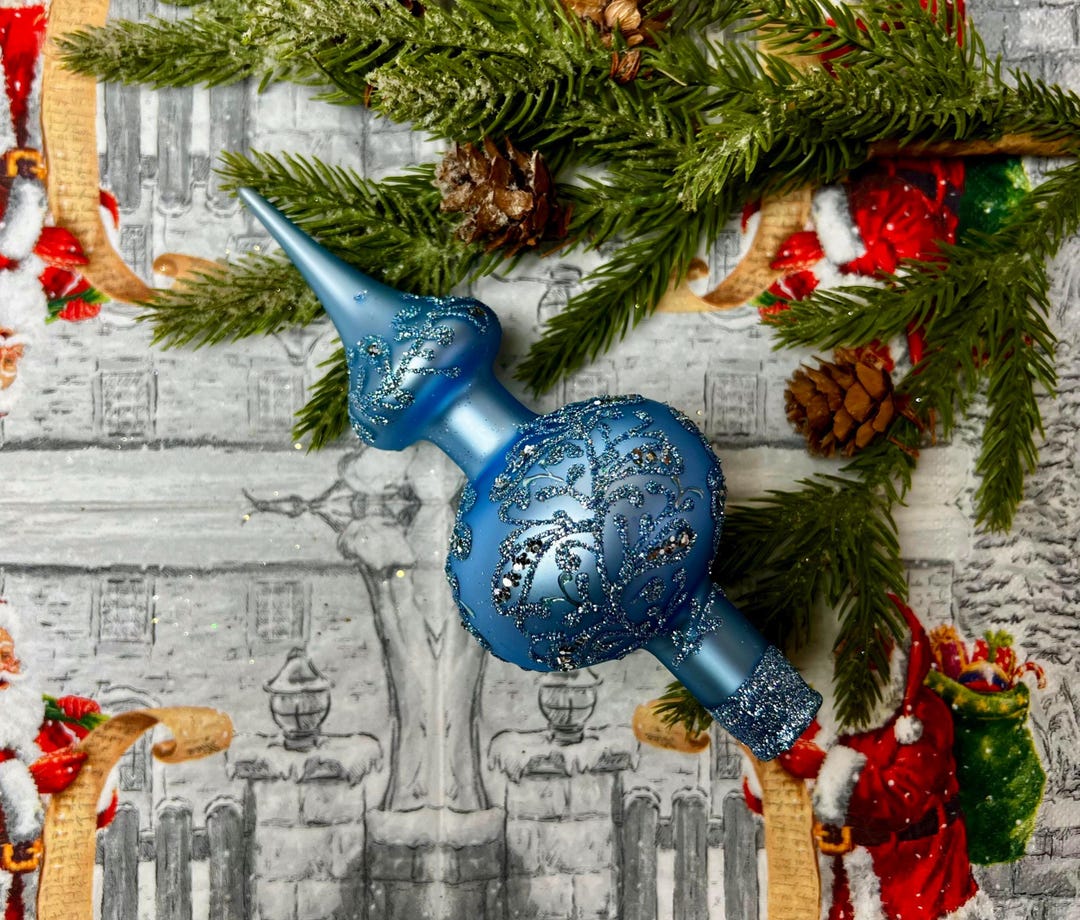 Blue Christmas Tree Topper – Handmade Glass Ornament – Sky Blue Finial ...
