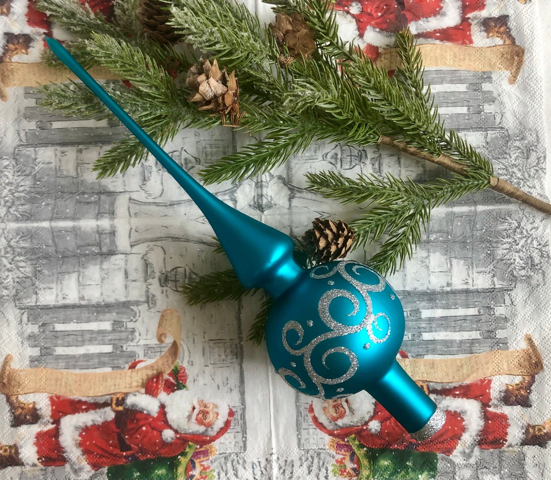Christmas Glass Tree Topper, Blue Vintage Glass Finial Top, Tree Decor ...