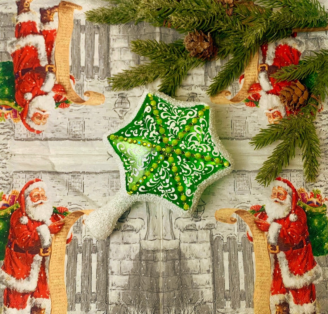 Green Star Tree Topper – Hand Blown Glass Ornament – Emerald Christmas ...