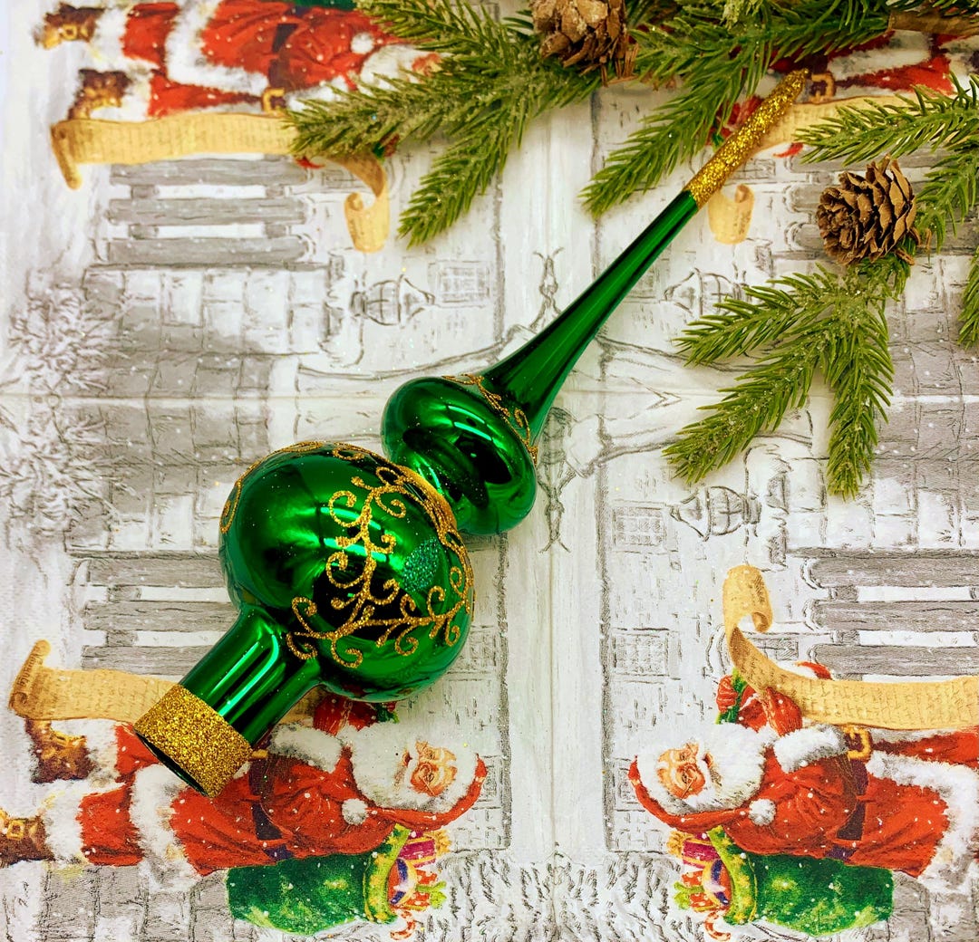 Handmade Green Christmas Tree Topper – Hand Blown Glass Ornament With ...