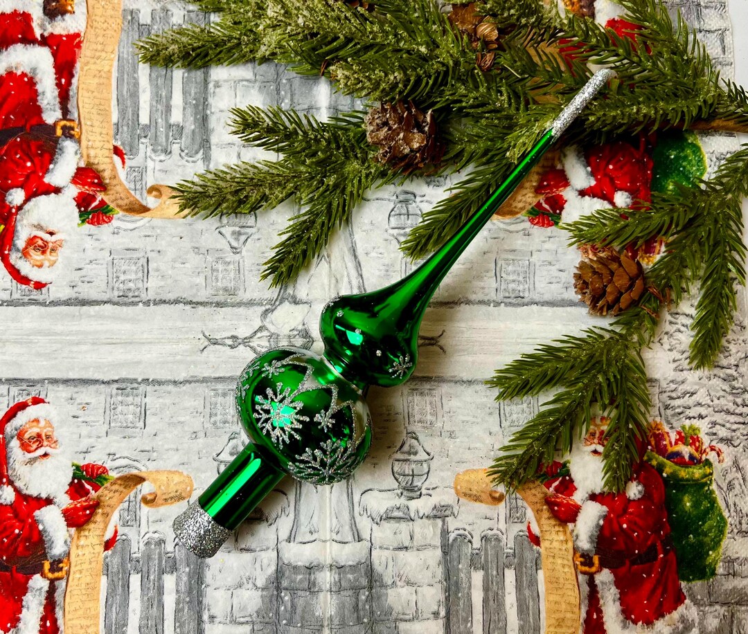Handmade Green Tree Topper – Glass Christmas Ornament With Glitter ...