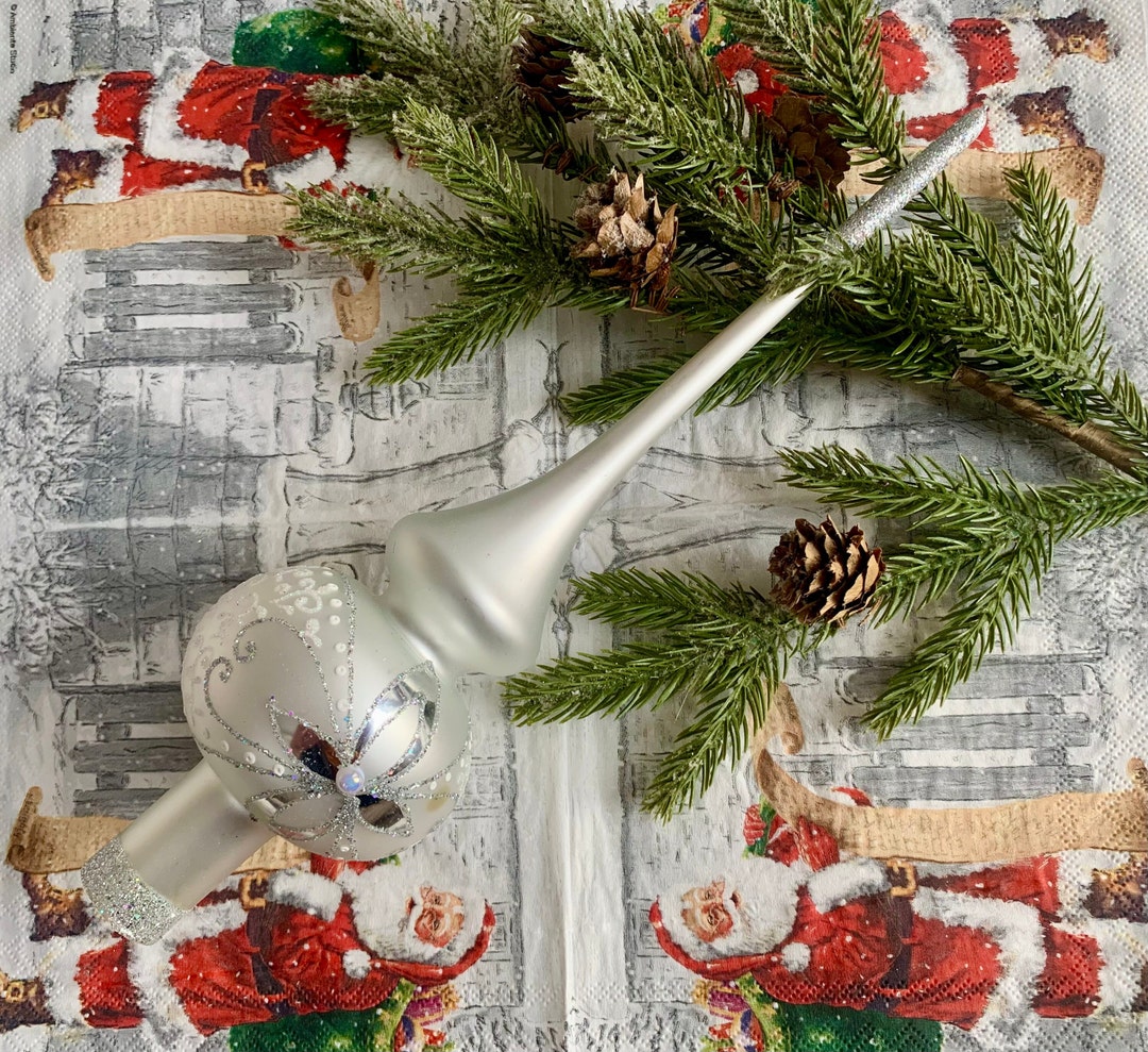 Antique Tree Topper, White Vintage Christmas Glass Ornament, Retro ...