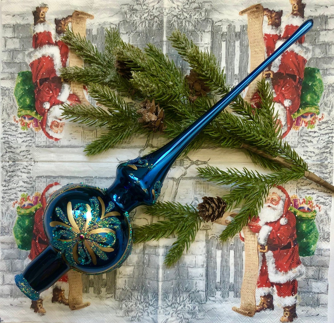 Vintage Blue Christmas Glass Tree Topper 31 Cm Vintage - Etsy