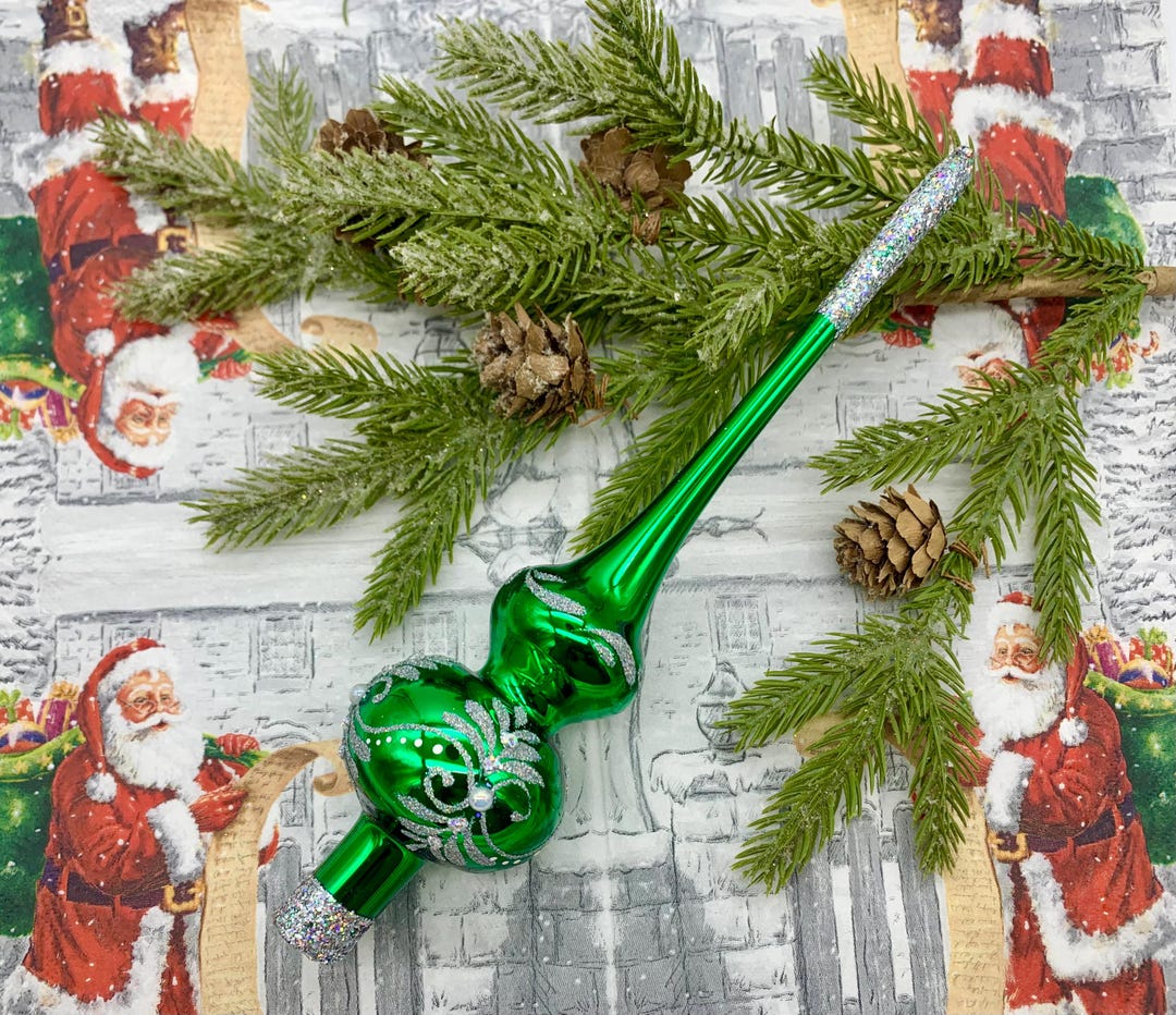 Green Glass Christmas Tree Topper – Hand Blown Finial Ornament ...