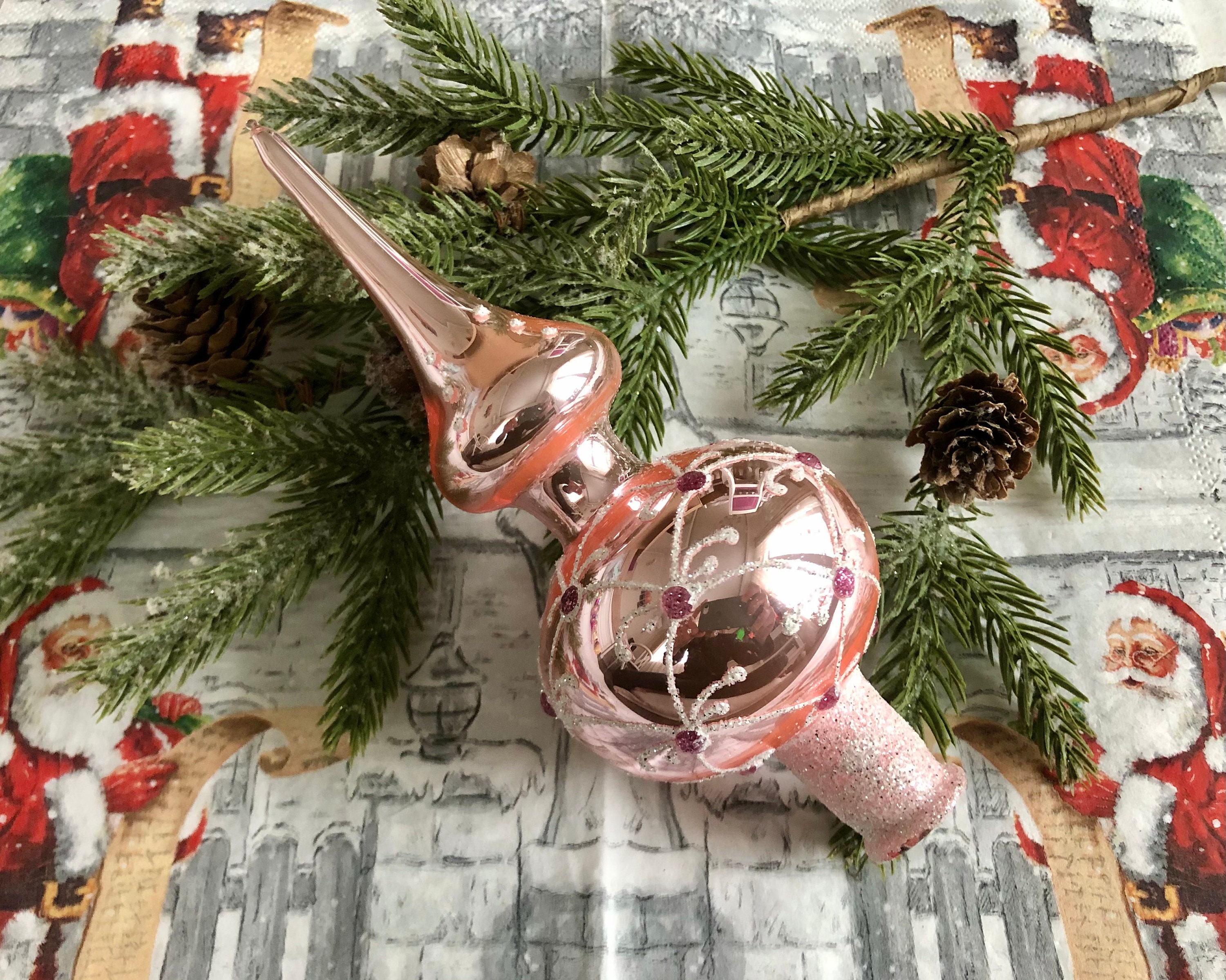 Small Pink Christmas Glass Tree Topper, Xmas Glass Ornament, Vintage ...