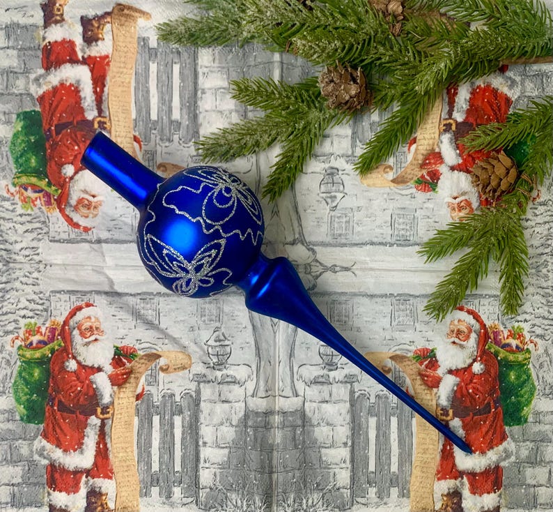 Royal Blue Glass Tree Topper – Hand Blown Finial Ornament – Silver ...