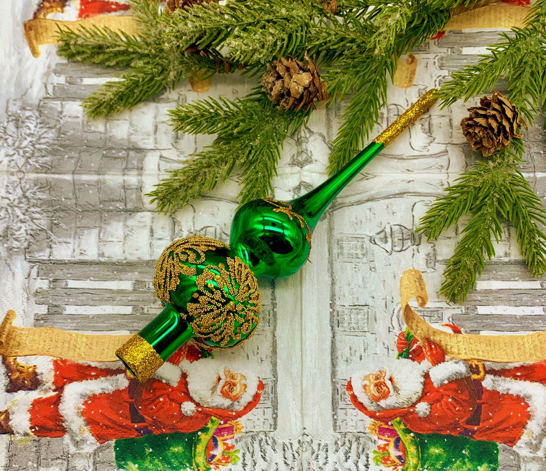 Christmas Tree Topper Green – Glass Ornament With Gold Glitter ...