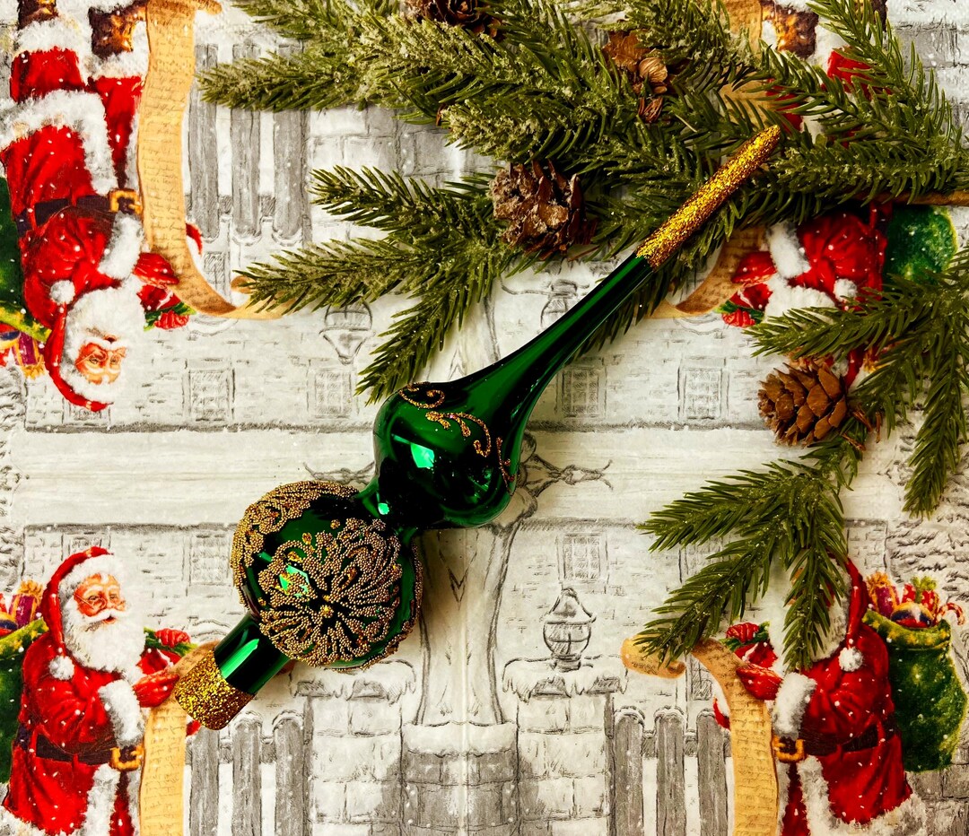 Handmade Green Christmas Tree Topper – Sparkling Glass Finial Ornament ...