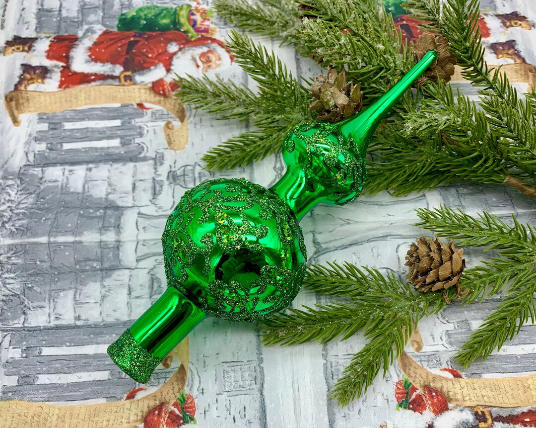 Small Green Christmas Glass Tree Topper, Authentic Glass Ornament ...