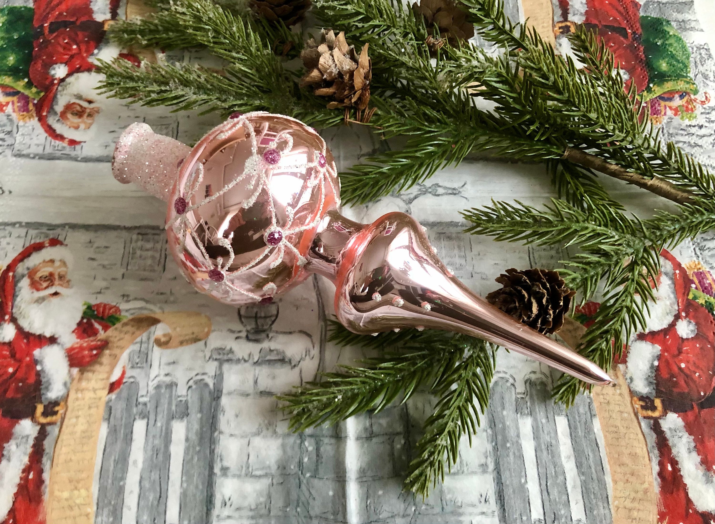 Small Pink Christmas Glass Tree Topper, Xmas Glass Ornament, Vintage ...
