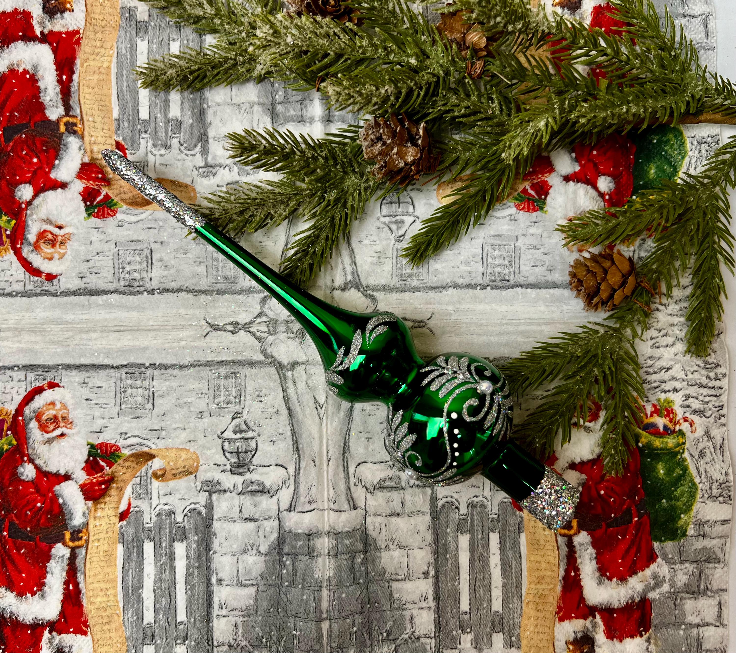 Emerald Green Tree Topper – Hand Blown Glass Finial With Silver Accents ...