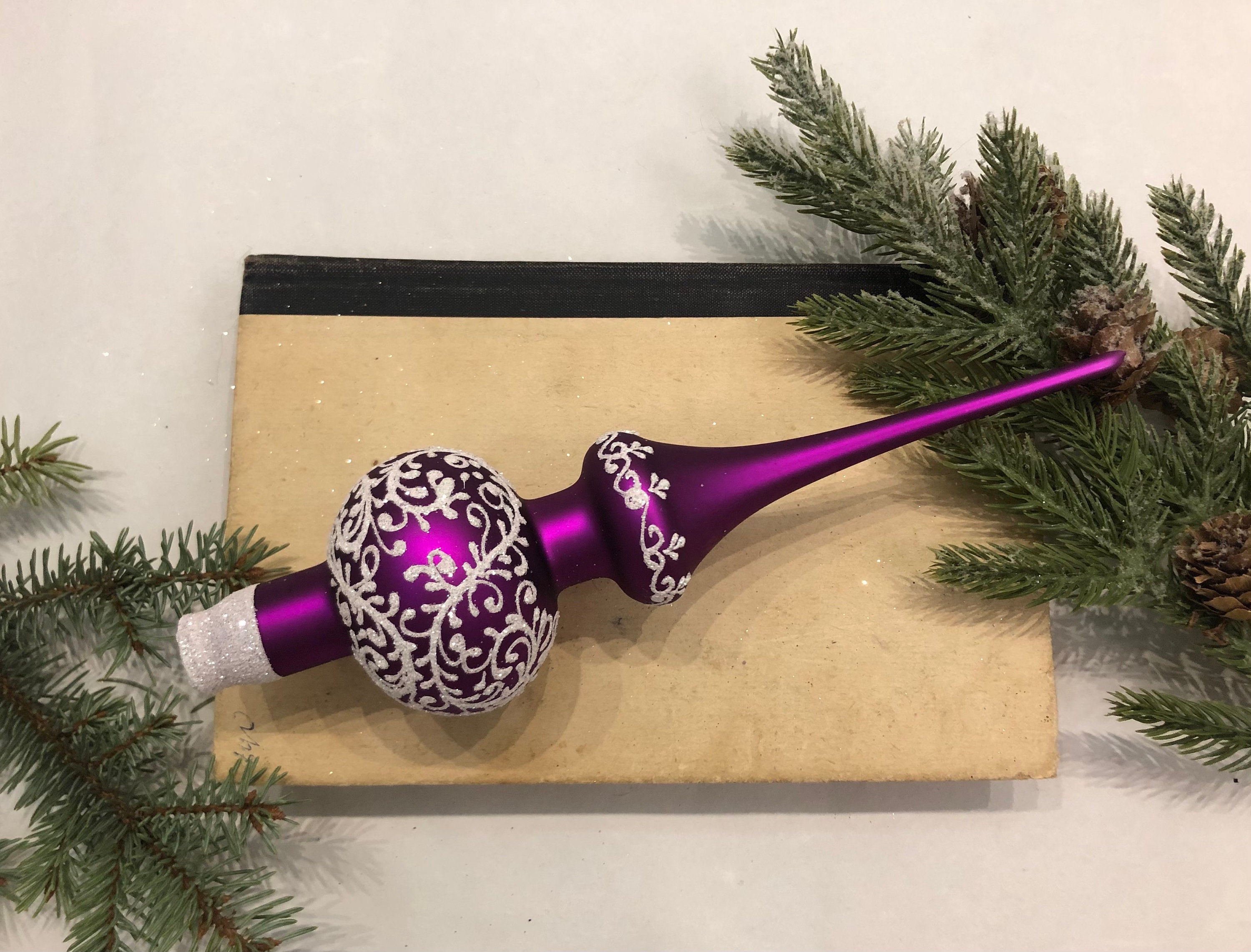 Purple Christmas Glass Tree Topper, Christmas Glass Ornaments, Vintage ...