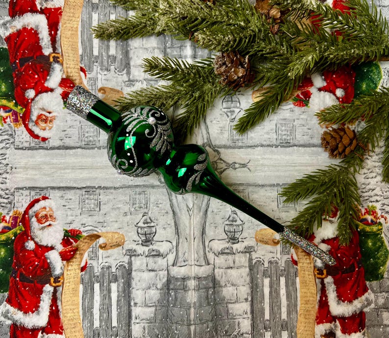 Emerald Green Tree Topper – Hand Blown Glass Finial With Silver Accents ...