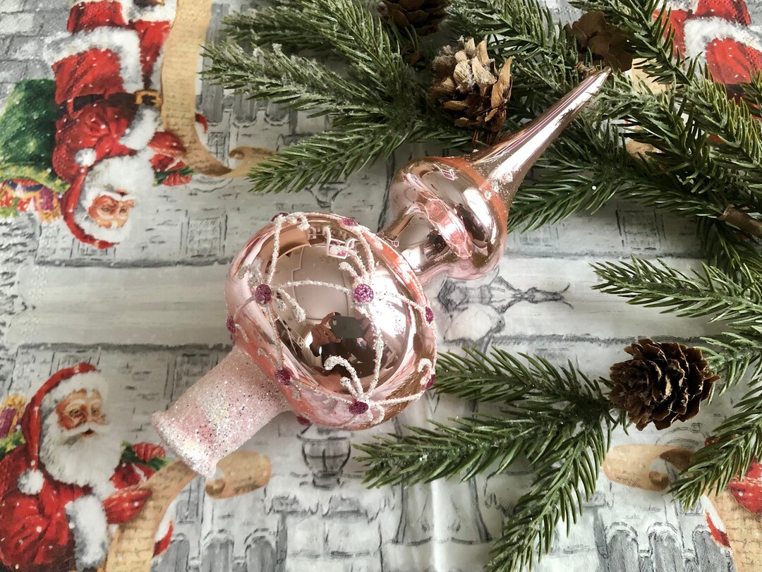 Small Pink Christmas Glass Tree Topper, Xmas Glass Ornament, Vintage ...