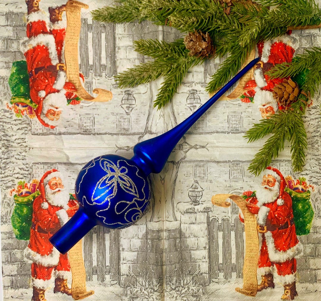 Royal Blue Glass Tree Topper – Hand Blown Finial Ornament – Silver ...