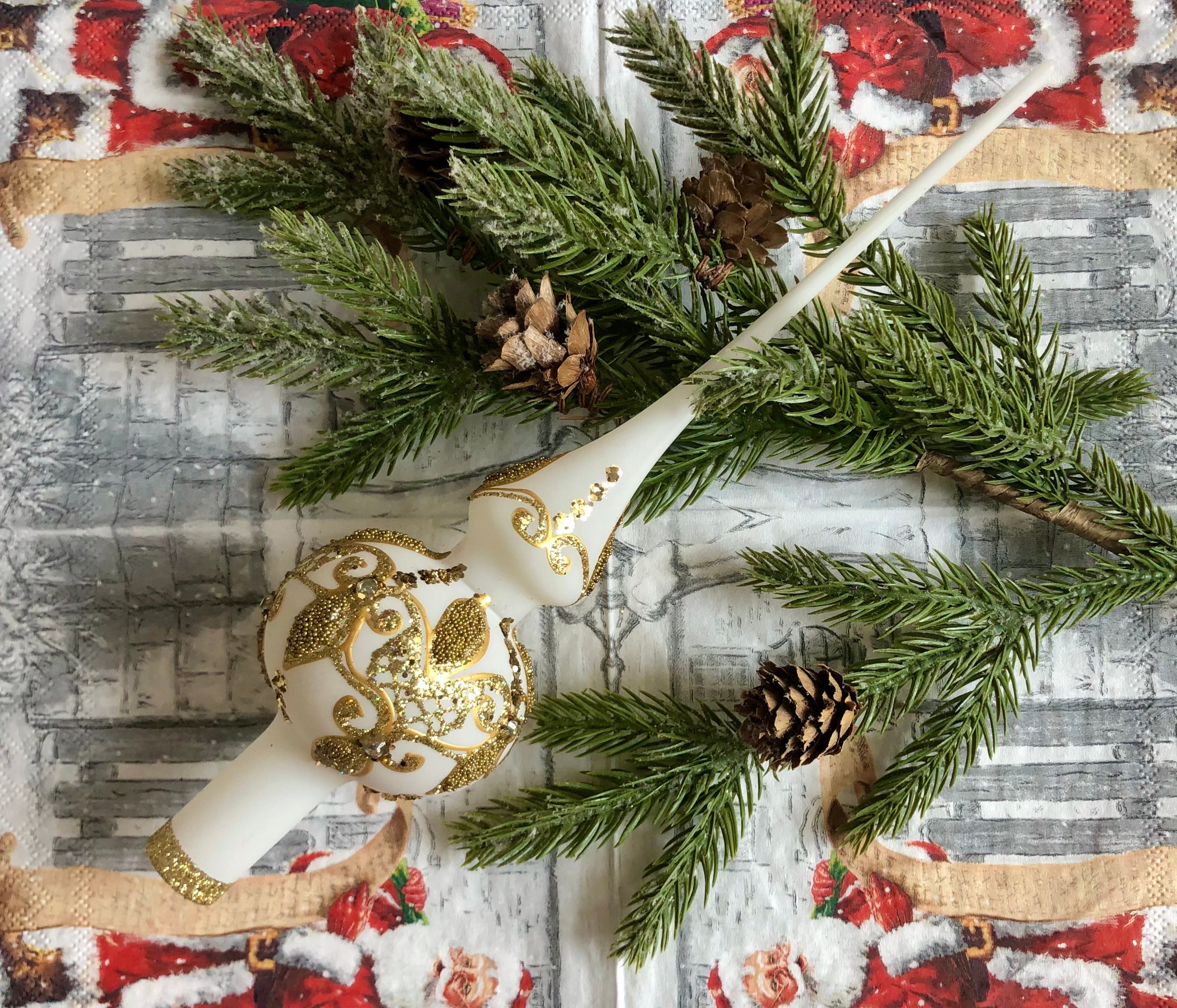 Christmas Glass Tree Topper, White Vintage Glass Finial Topper, Tree ...