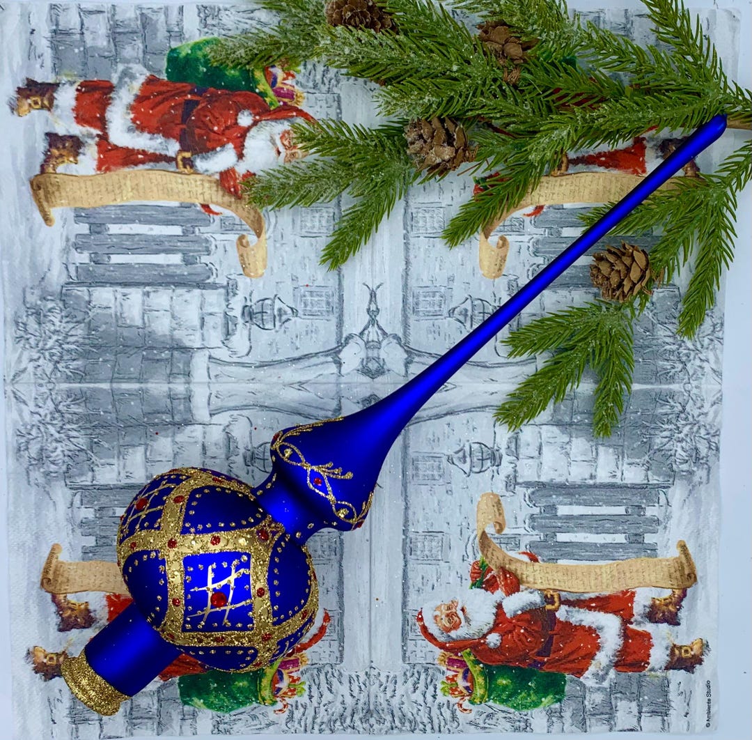 Christmas Decor Home Blue Christmas Tree Topper Custom Ornament Glass ...