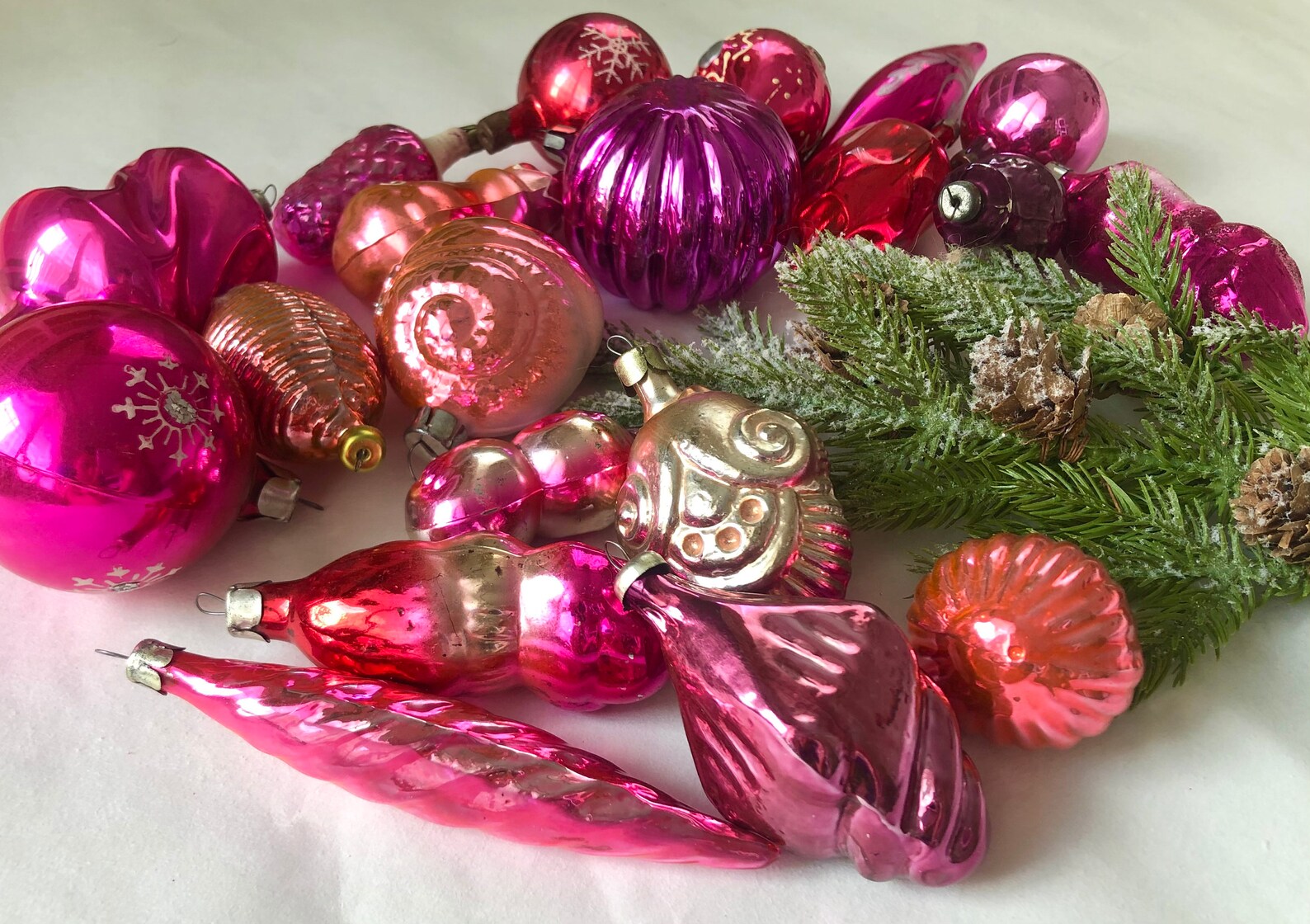 20 Assorted Pink Glass Ornaments Set,christmas Glass Ornaments,soviet ...