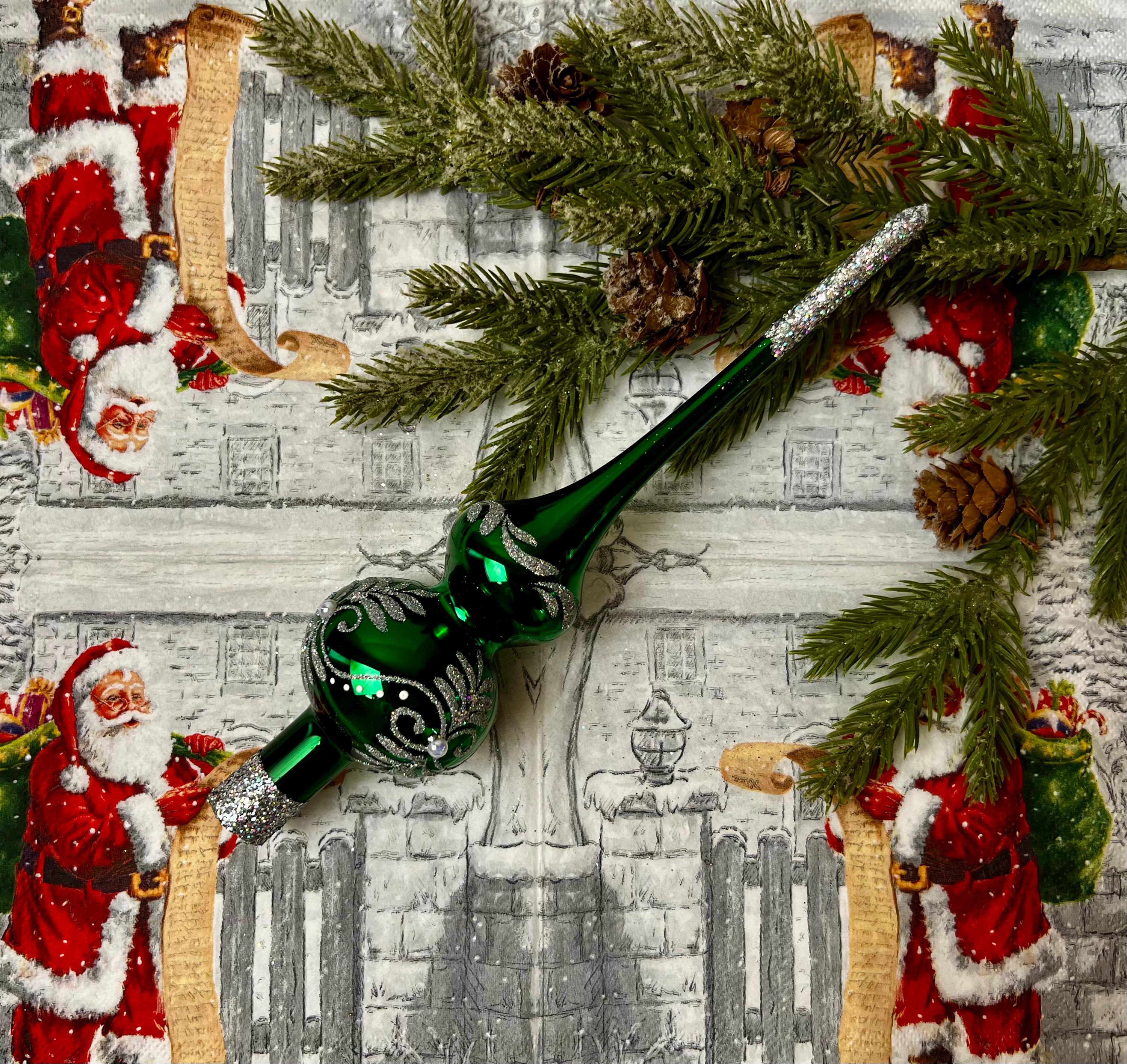 Emerald Green Tree Topper – Hand Blown Glass Finial With Silver Accents ...
