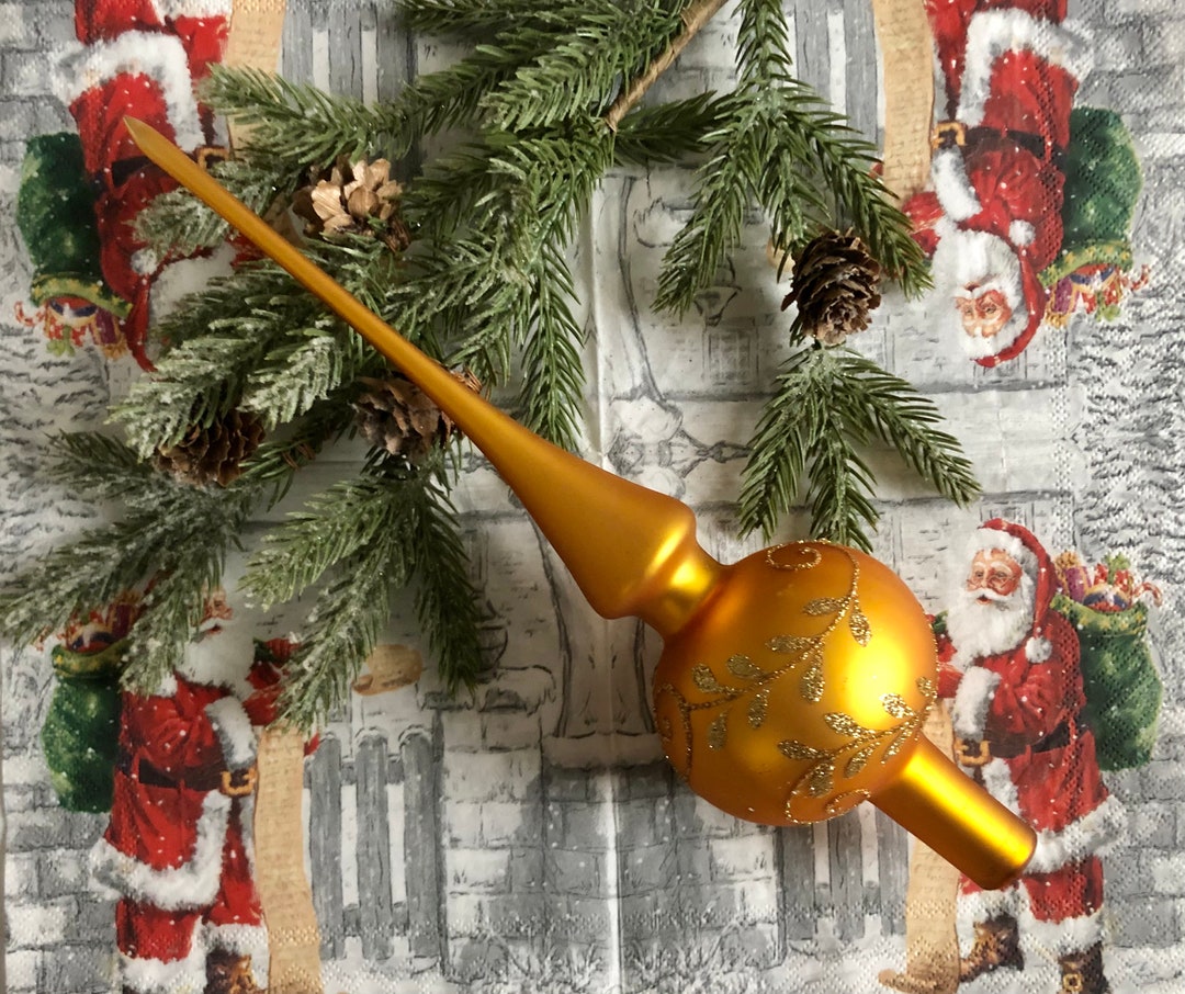 Beautiful Gold Christmas Glass Tree Topper, Vintage Glass Finial Top ...