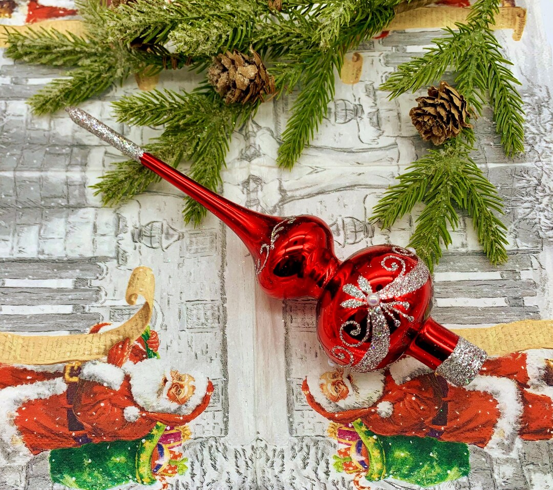 Red Glass Christmas Tree Topper – Handmade Holiday Ornament – Vintage ...