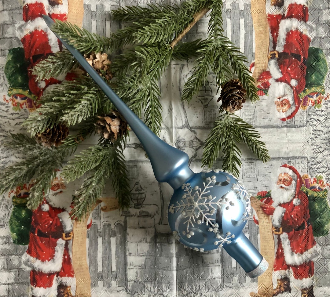 Vintage Christmas Glass Tree Topper, Blue Glass Finial Top, Xmas Tree ...