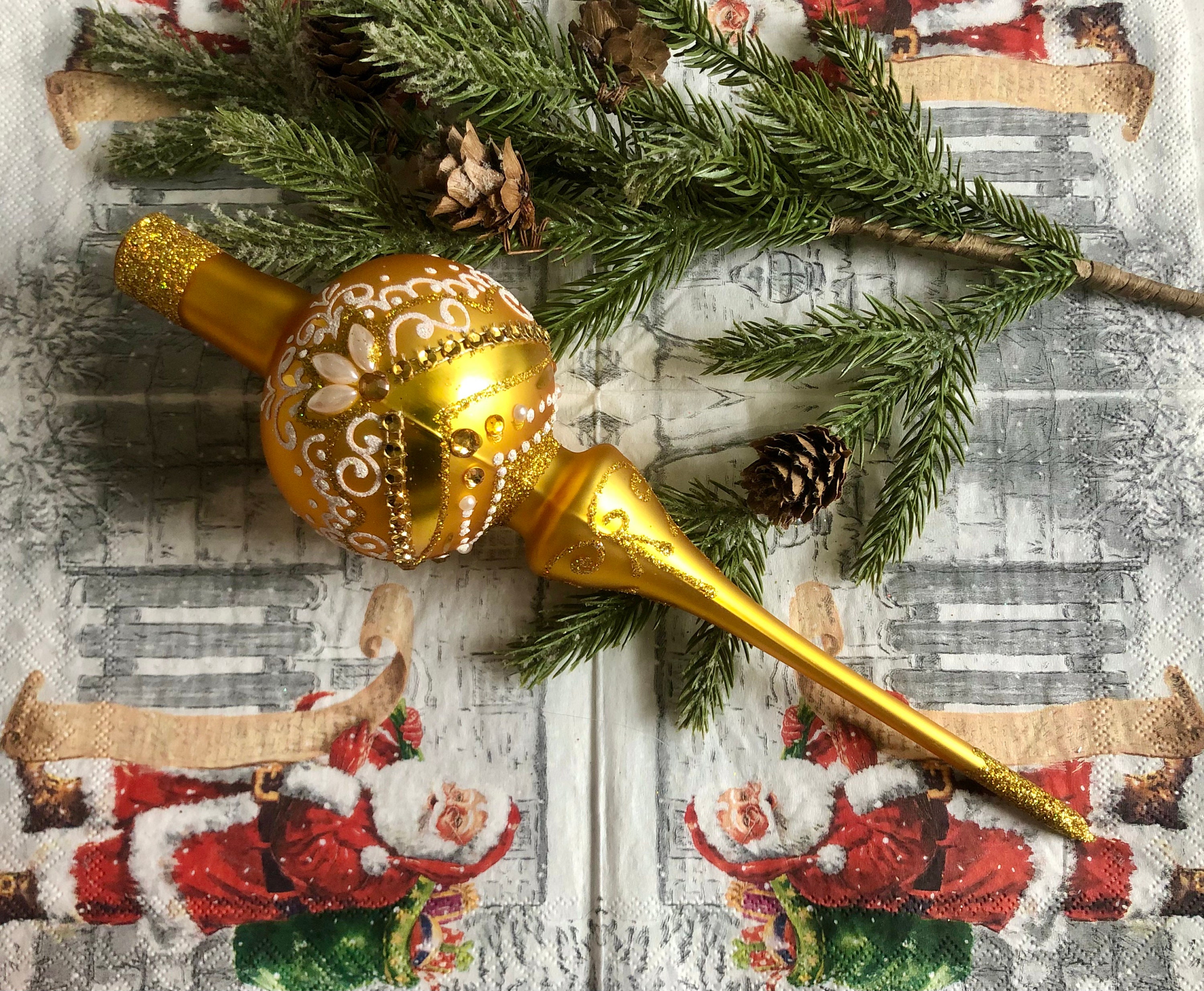 Gold Christmas Glass Tree Topper Glass Finial Top Tree - Etsy