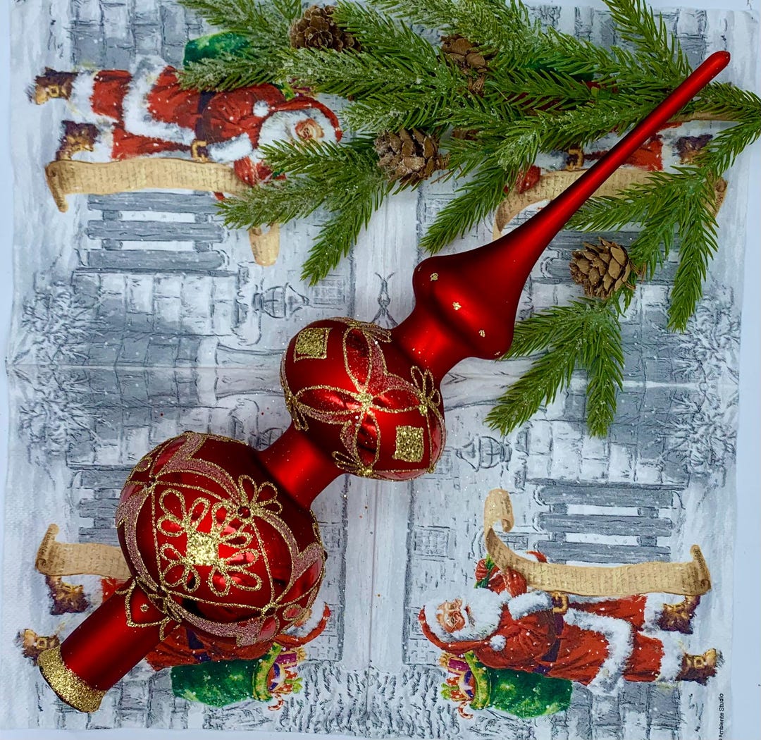Christmas Decor Home Red Christmas Tree Topper Custom Ornament Glass ...