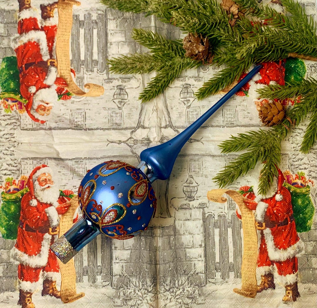 Blue Glass Tree Topper – Hand Blown Christmas Finial – Elegant Royal ...