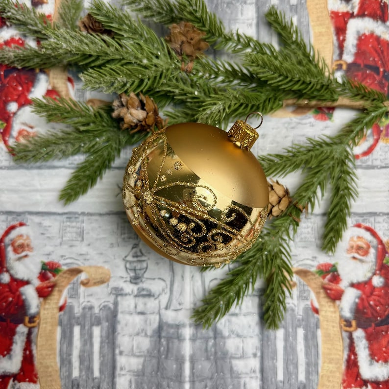 Gold Christmas Ornament – Handmade Glass Bauble With Baroque Scroll ...