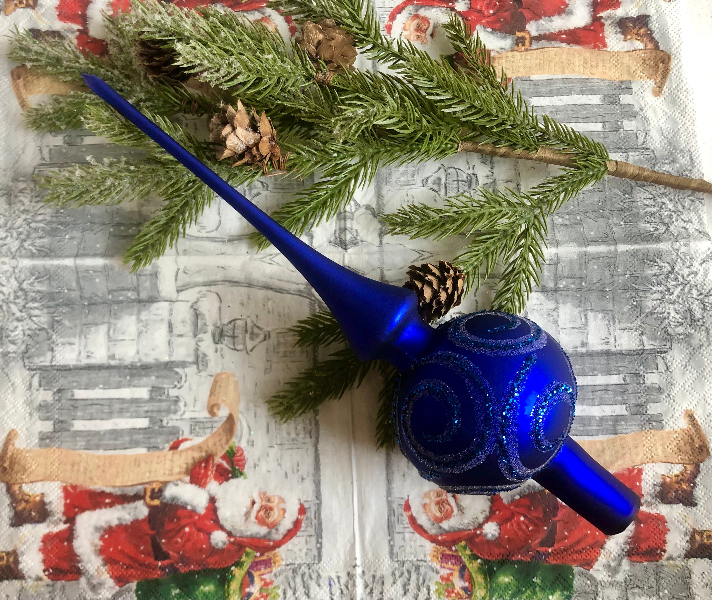 Christmas Glass Tree Topper, Blue Vintage Glass Finial Top, Tree ...