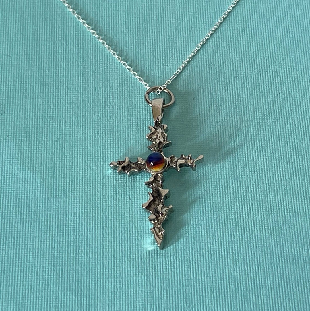 Vintage Cross Necklace, Prism Cross Necklace, Silver Cross Necklace, 20 ...