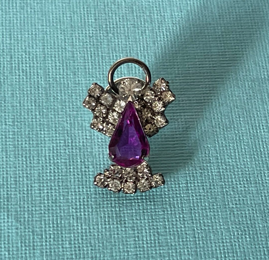 Vintage Angel Brooch, Rhinestone Angel Pin, Purple Angel Brooch, Angel ...