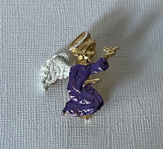Vintage angel brooch, purple angel pin, religious jew… - Gem
