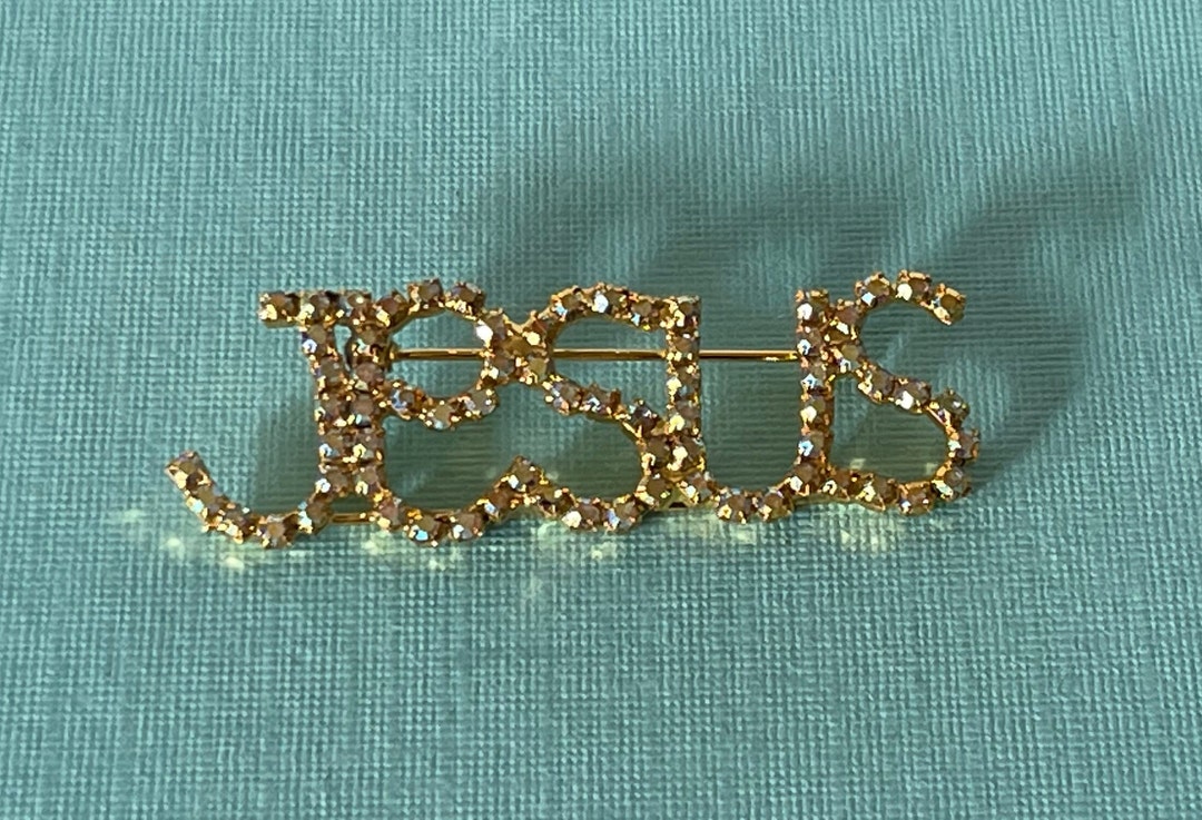 Vintage Jesus Brooch, Christian Jewelry, Rhinestone Jesus Pin, Gold ...