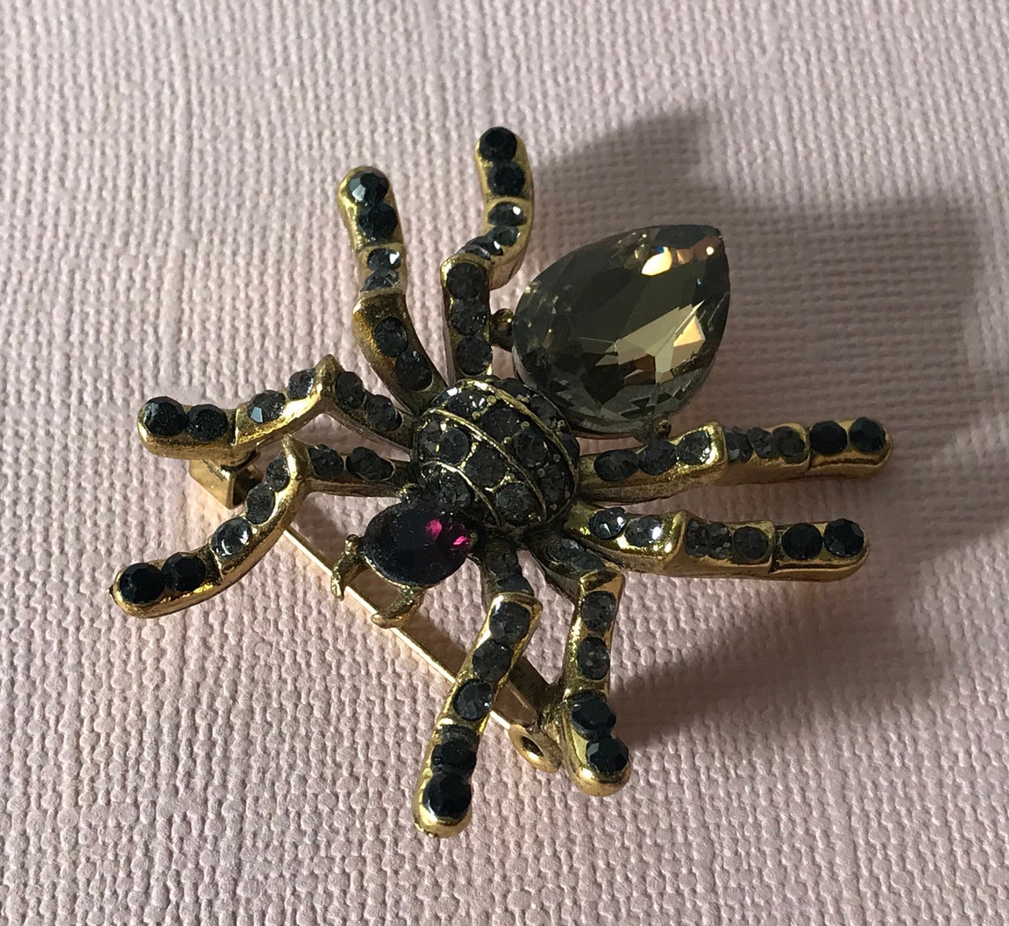 Rhinestone Spider Brooch Gold Spider Pin Purple Spider - Etsy