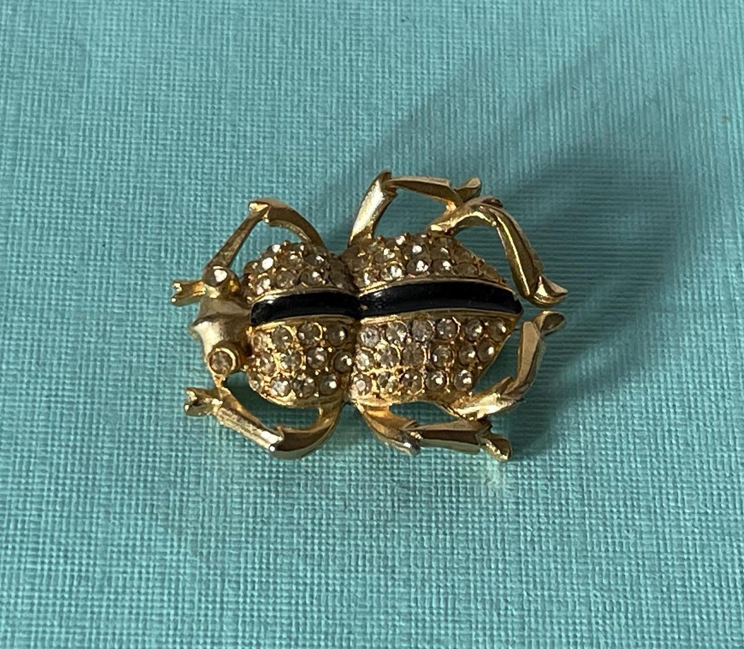 Vintage Scarab Brooch, Vintage Beetle Pin, Rhinestone Roach Pin ...