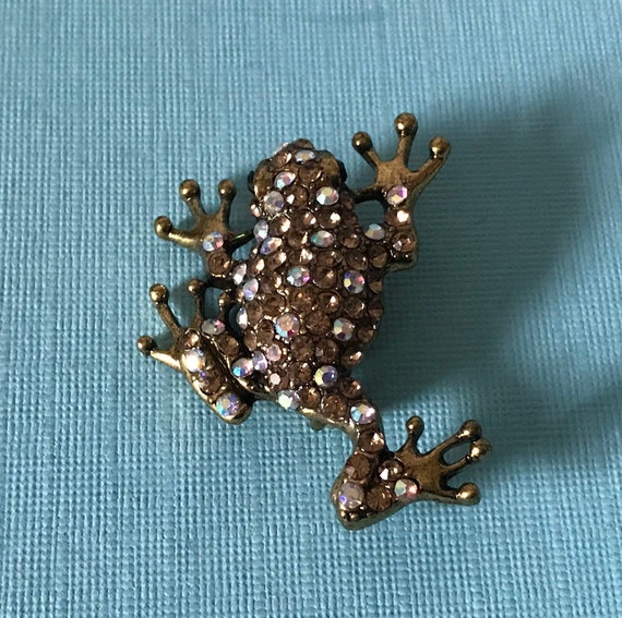 Rhinestone frog brooch, aurora borealis rhinestone fr… - Gem