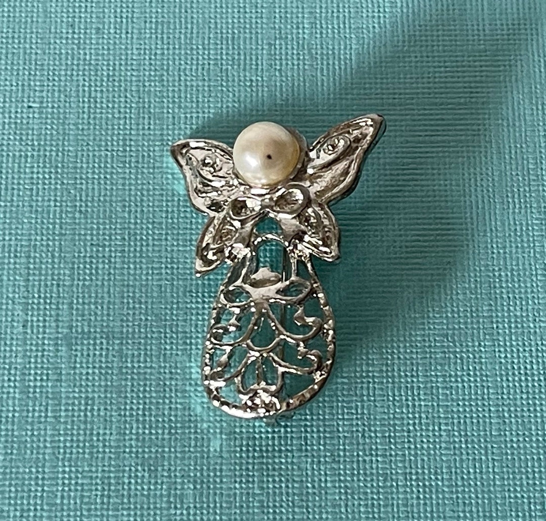 Vintage Angel Brooch, Silver Angel Pin, Faux Pearl Angel Brooch ...