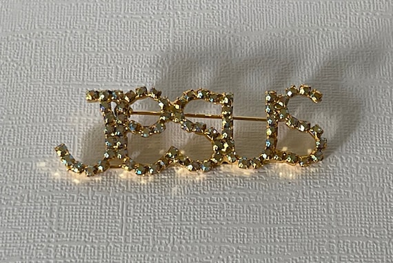 Vintage Jesus brooch, Christian jewelry, rhinestone J… - Gem