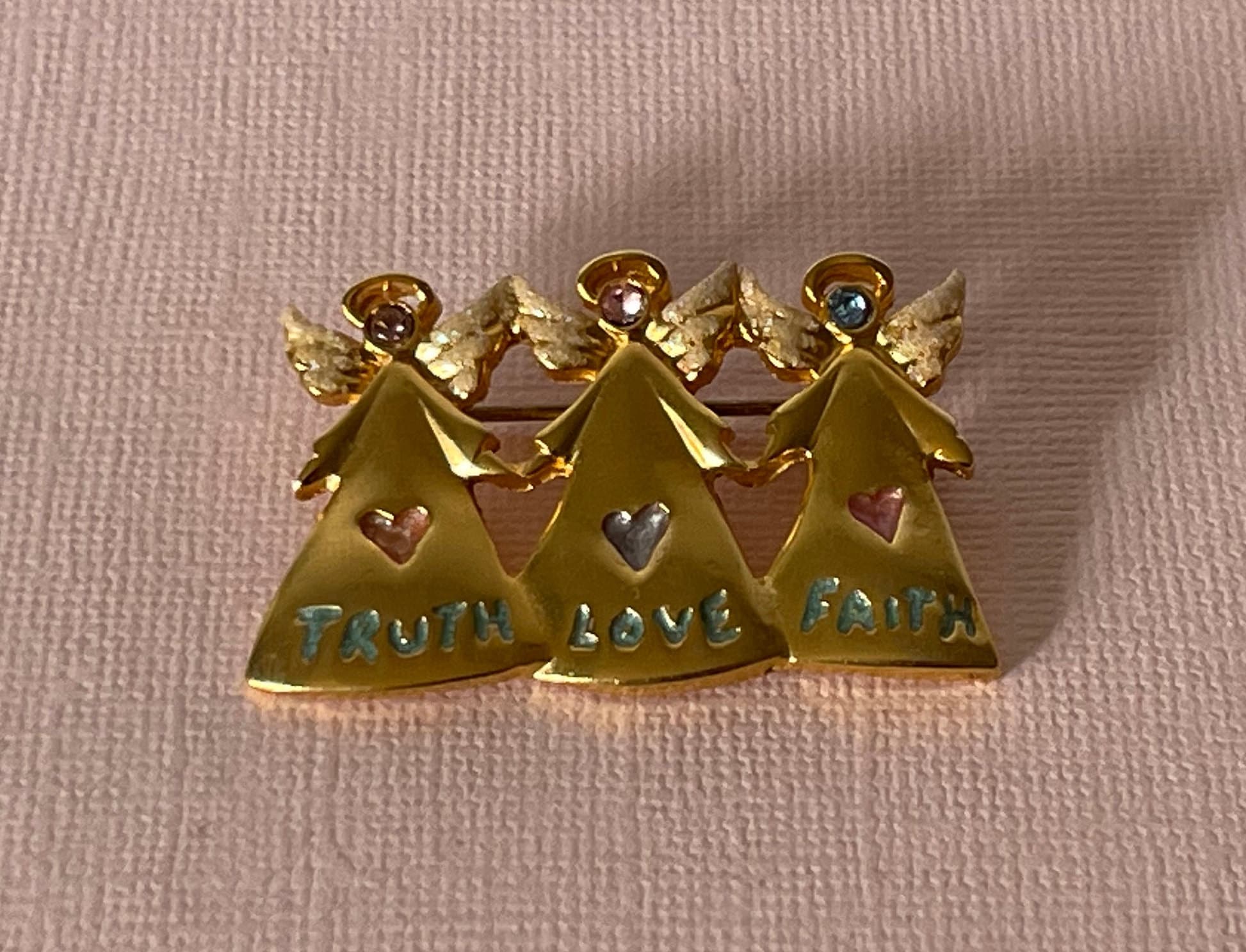 Vintage Angel Brooch, Rhinestone Angel Pin, Gold Ange Brooch, Truth ...