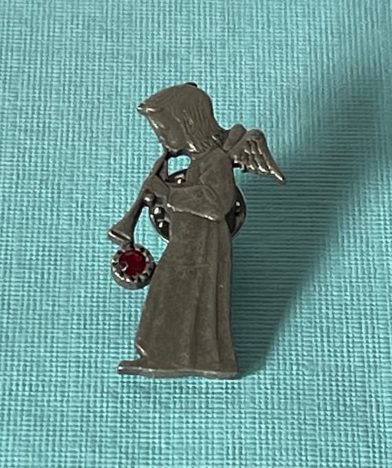 Vintage angel brooch, red rhinestone angel pin, pewte… - Gem
