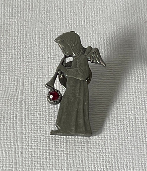 Vintage angel brooch, red rhinestone angel pin, pewte… - Gem