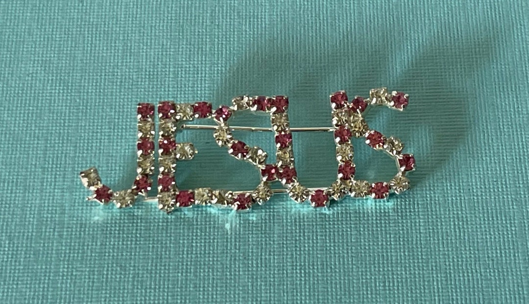 Vintage Jesus Brooch, Rhinestone Jesus Pin, Pink Jesus Brooch ...