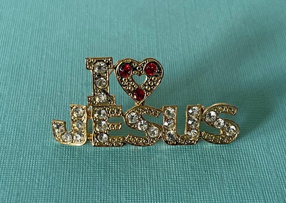 Vintage I Love Jesus Brooch Rhinestone I Love Jesus Brooch Etsy
