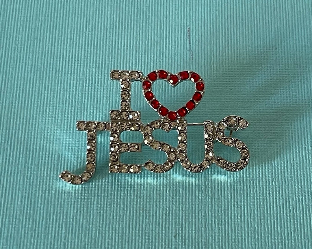 Vintage I Love Jesus Brooch, Rhinestone I Love Jesus Brooch, Religious ...